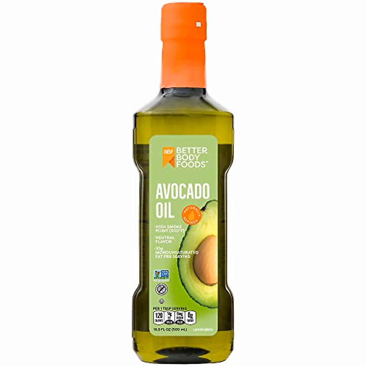 BetterBody Foods Refined Avocado Oil, Non-GMO Cooking Oil, Kosher, Keto and Paleo Diet Friendly, for High-Heat Cooking, Frying, Baking, 100% Pure Avocado Oil, 500 mL, 16.9 Fl Oz