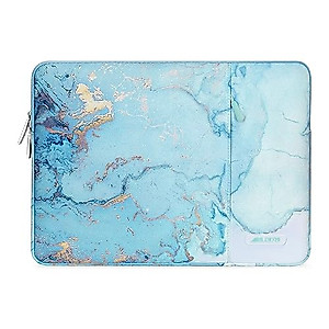 MOSISO Laptop Sleeve Compatible with MacBook Air/Pro, 13-13.3 inch Notebook, Compatible with MacBook Pro 14 inch 2023-2021 A2779 M2 A2442 M1, Polyester Vertical Watercolor Marble Bag, Turquoise
