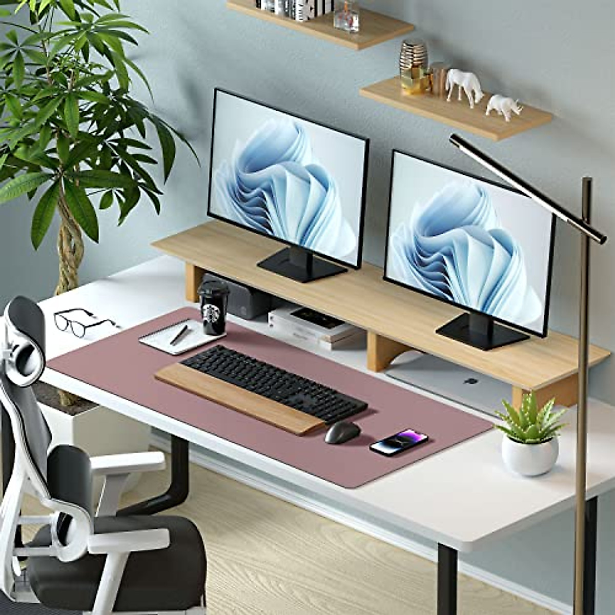 Leather Desk Pad Protector,Mouse Pad,Office Desk Mat,31.5" x 15.7" Non-Slip PU Leather Desk Blotter,Laptop Desk Pad,Waterproof Desk Writing Pad for Office and Home (31.5" x 15.7", Dark Pink)