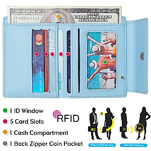 VOCUS Small Wallet for Women RFID Blocking Ladies PU Leather Card Holder Mini Compact Bifold Purse with Zipper Coin Pocket