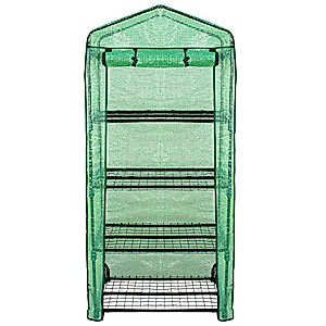 HOMGARDEN 4-Tier Mini Greenhouse Portable Plant Flower Shelf Tent w/PE Cover Roll-Up Zipper Door for Lawn Patio Garden Indoor Outdoors