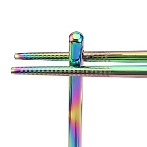 SHARECOOK Chopsticks set , 18/10 Stainless Steel Metal Chopsticks , 9.45 Inches Reusable Chopsticks for Dinner , Easy to Hold (5 Pairs, Multi)