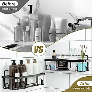 IKOLYS Shower Caddy 2 Packs, Bathroom Shower Organizer Adhesive Shower Basket, Rustproof Stainless Steel Bathroom Shower Storage and Home Decor, Shower Shelf for Bathroom and Kitchen - Black