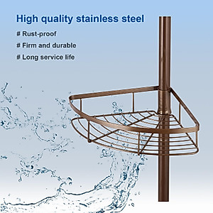 Xiarnotogi corner shower caddy tension pole, Stainless Steel bathroom organizer, 4 Baskets Bathtub Shampoo Storage Shelves for inside shower, Height Adjustable from 45 to 112 Inch (Bronze)