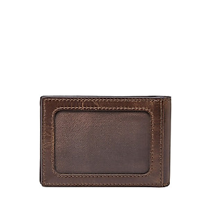 Fossil Men's Derrick Leather Slim Minimalist Magnetic Money Clip Bifold Front Pocket Wallet, Dark Brown, (Model: ML3684201)