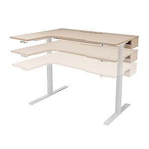 Realspace® Koru Electric 59"W L-Shaped Height-Adjustable Standing Desk with Integrated Power & Charging, Natural Oak