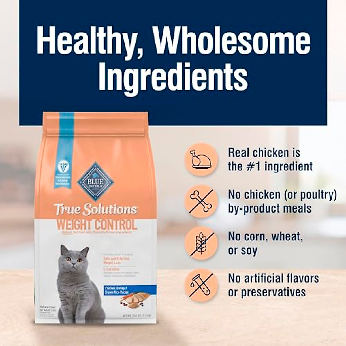 Blue Buffalo True Solutions Weight Control Natural Dry Cat Food for Adult Cats, Chicken, 11-lb. Bag