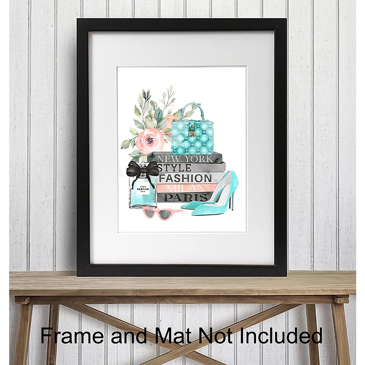 Blue High Fashion Wall Art - Designer Handbag, Purses, Shoes, Perfume - Glam Wall Decor - Luxury Gift for Women - Cute Bathroom decoration Teens Room, Girl Bedroom - Boho-chic Shabby chic Poster