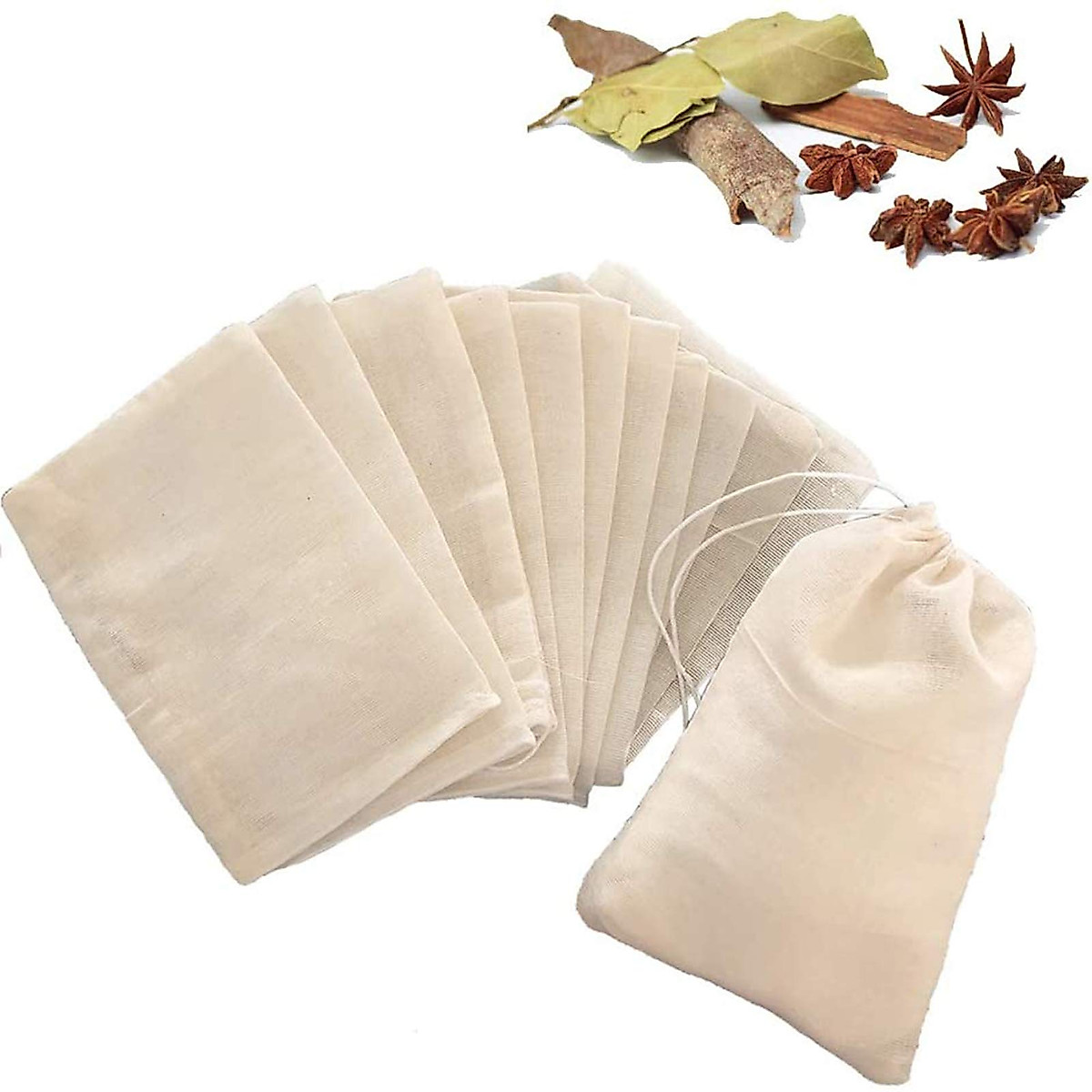20 Pack Reusable Cotton Soup Bags,Drawstring Cheesecloth Bags for Coffee Tea Herbs Muslin Brew Bags (3"x4")