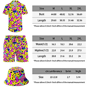 Men's 2 Piece Tracksuit Retro 80s 90s Graphics Hawaiian Shirt Shorts Button Down Shirt and Shorts Sets with Bucket Hats X-Large