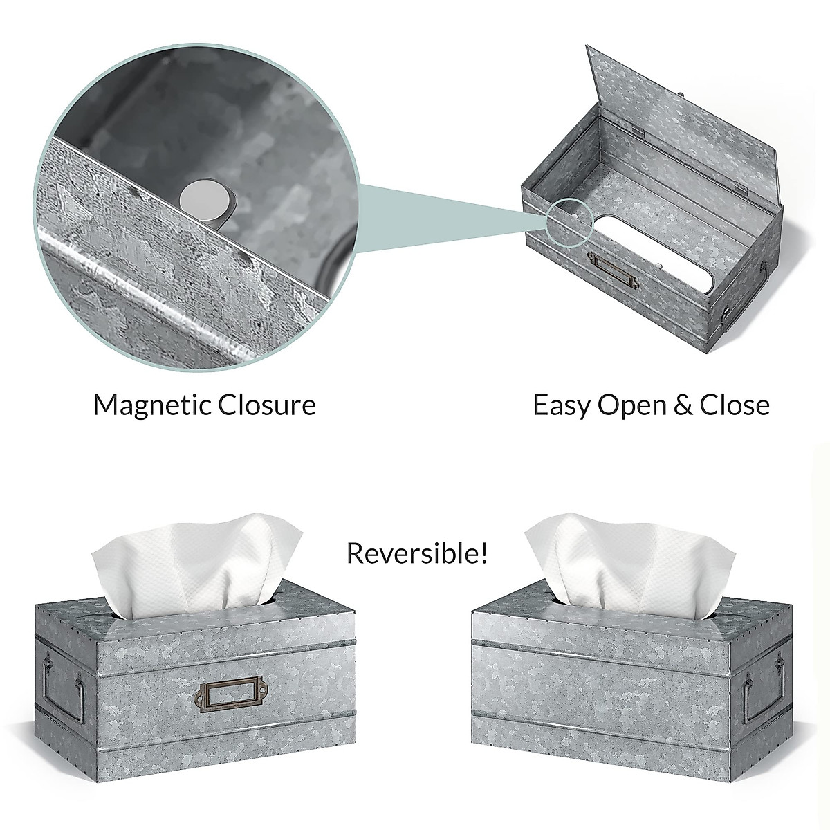 Barnyard Designs Rustic Galvanized Tissue Box Cover - Decorative Bathroom Facial Tissue Box Holder Farmhouse Country Decor (Rectangular)