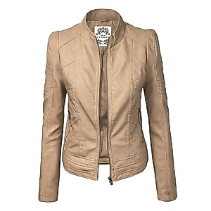 Made By Johnny MBJ WJC746 Womens Vegan Leather Motorcycle Jacket S Khaki