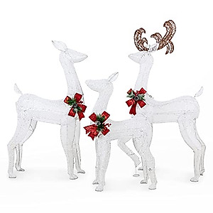 Shintenchi 3-Piece LED Lighted Christmas Deer Outdoor Yard Decorations, 3D Super Large Christmas Reindeer Decor, Outdoor Lighted Holiday Deer with 360 LED Displays for Front Yards Garden Lawn Patio