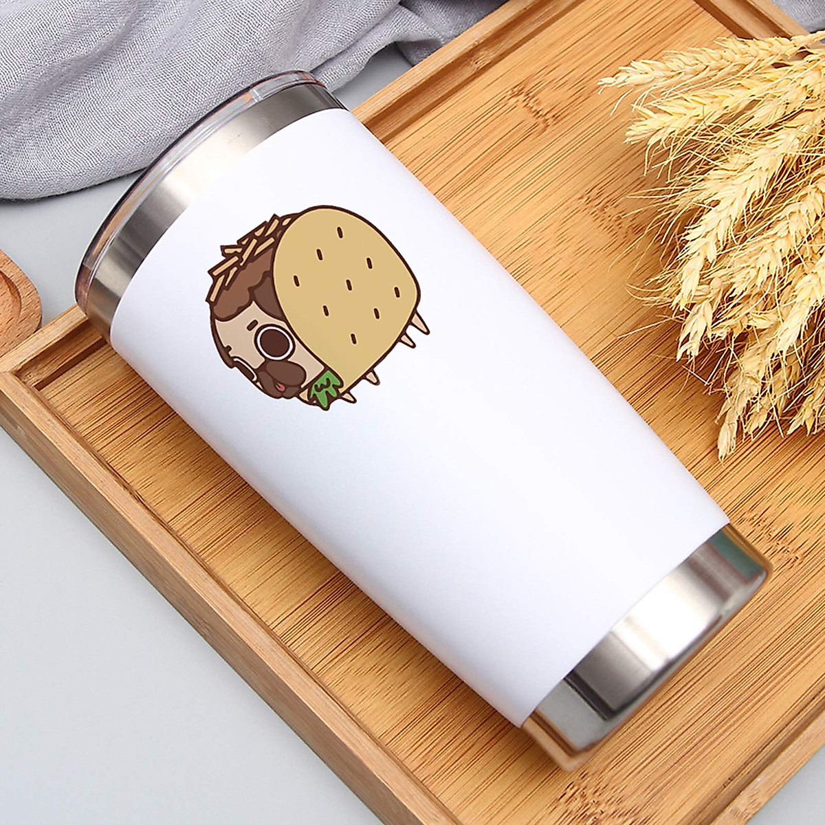 Aigang Funny Tumbler Pug Gift for Pug Lovers Friends Family Coworkers Kids Birthday Father's Day Puppy Coffee Cup 20oz Stainless Steel Travel Mug Thermal Water Bottle for Hot & Cold Drinks