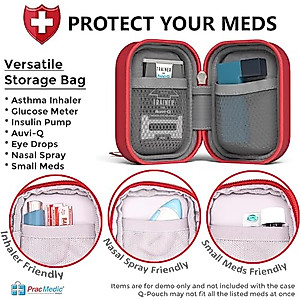 PracMedic Bags Auvi Q Carrying Case- Medicine Pouch - First Aid Pouch for Asthma Inhaler Case, Pump, Kids, Purse Essentials, Seizure Meds, Nasal Spray, Syringe, Travel Medicine, Hiking (Q-Pouch Red)