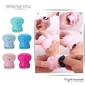 Vtrem Women's Silicone Face Scrubber: 5 Pack Octopus Face Scrubber Facial Silicone Scrubber for Face for Deep Exfoliating Massage Cleansing Brush Beauty Tools