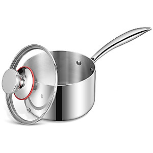LIANYU 1QT Saucepan, Tri-Ply 18/10 Stainless Steel Sauce Pan with Lid, 1 Quart Cooking Pot for Pasta Soup, Small Induction Cookware with Ergonomic Handle, Heavy Duty, Dishwasher Safe
