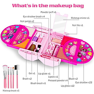 Kids Makeup Kit for Girls, 60 Pcs Little Girls Princess Toys Real Washable Pretend Play Cosmetic Beauty Makeup Set, Non-Toxic & Safe, Birthday Gifts Toys for 3 4 5 6 7 8 9 10 Year Old Girls Toddlers