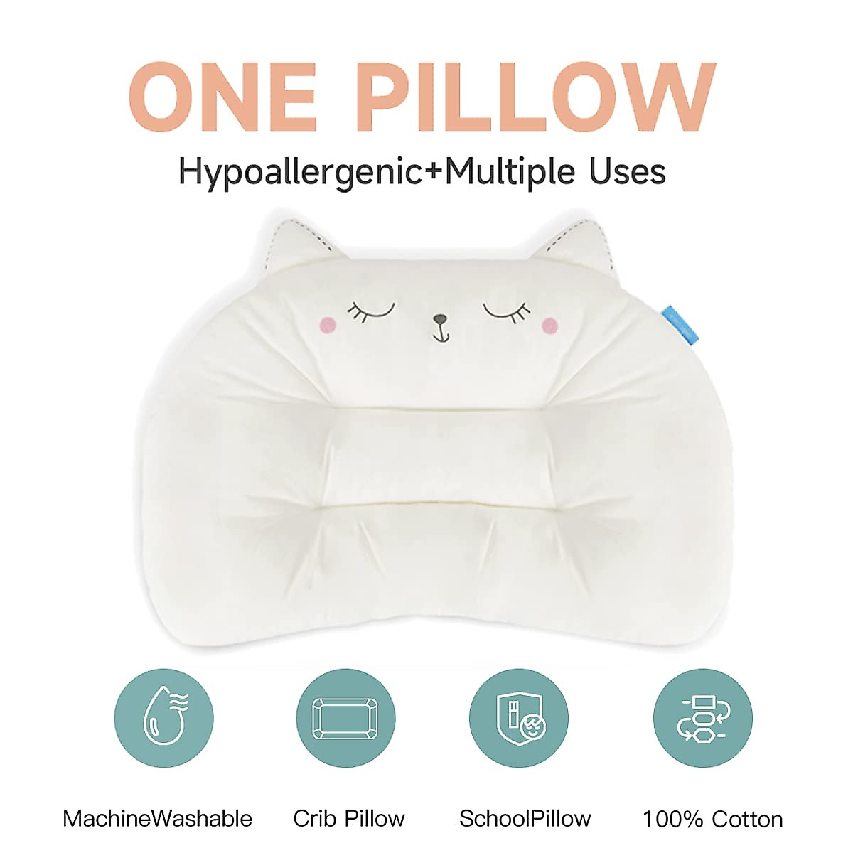 Choc chick Toddler Pillow,20X14inches Machine Washable Soft Hypoallergenic Kids Pillows,Child Cute Animal Perfect Toddler Pillows for Sleeping 2 Year Old (Cat)