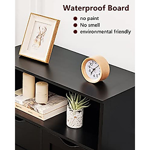 WEENFON Bathroom Cabinet, Floor Cabinet with 2 Doors & 2 Drawers, Bathroom Storage Cabinet with Adjustable Shelf, Freestanding Wooden Storage Organizer for Bedroom, Living Room, Hallway, Black