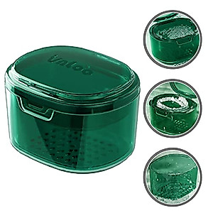 Healeved Retainer Case Denture Bath Cup with Strainer Basket Retainer Cleaner Orthodontic Mouth Case Soak Container for False Teeth Green