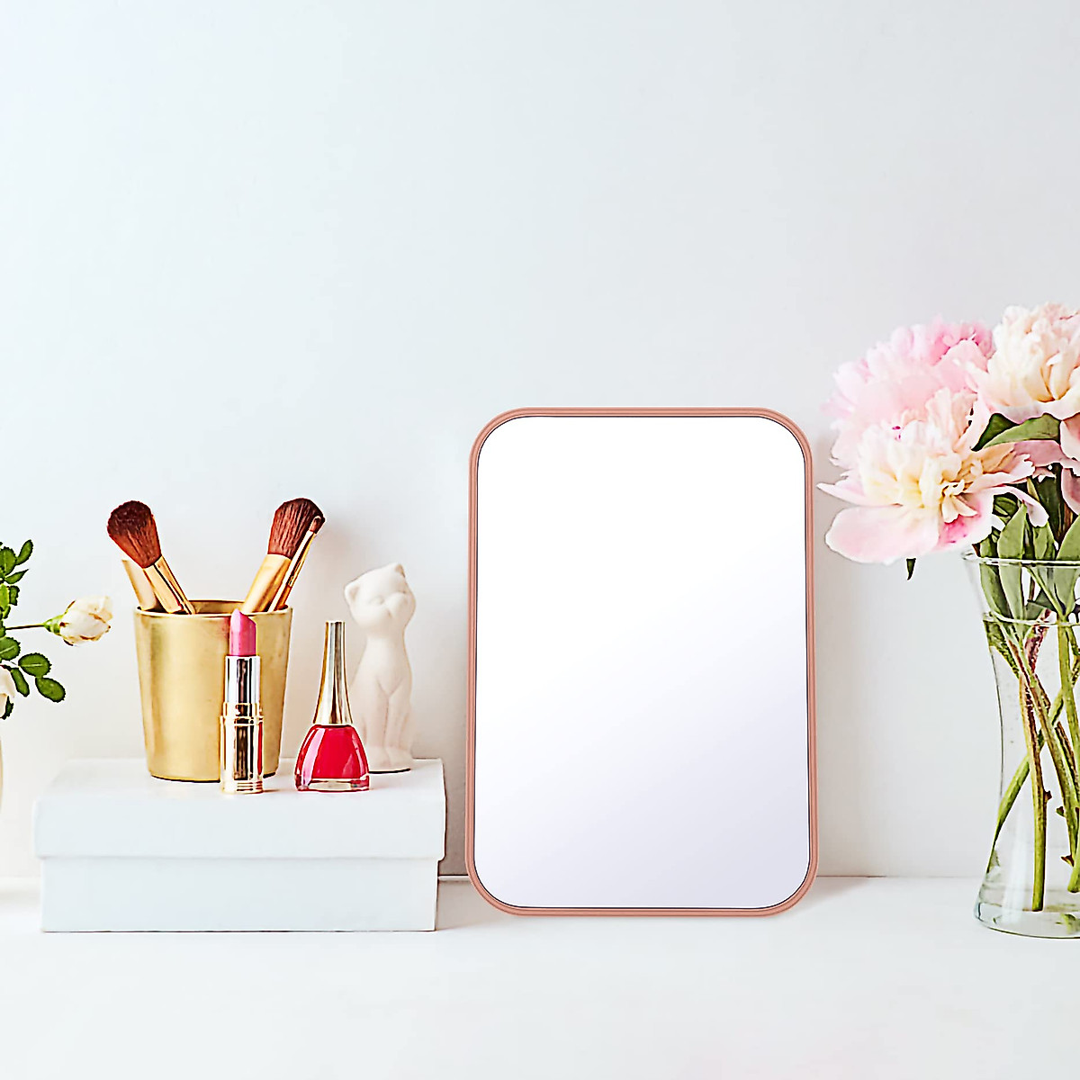 Ponpon 1Pcs Desktop Makeup Mirror, Foldable Tabletop Makeup Mirror Portable Small with Stand for Tabletop, Bathroom, Desk, Bedroom