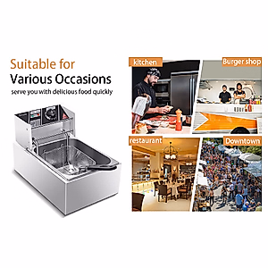 Swinod Deep Fryer with Basket and Lid Capacity 6L Stainless Steel Single Tank Countertop Fryer for Home and Commercial