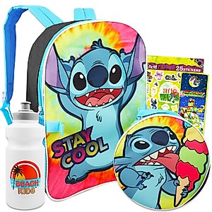 Disney Lilo and Stitch Backpack with Lunch Box Bundle - Stitch School Supplies, Lunch Bag, Water Bottle, Stickers, More for School