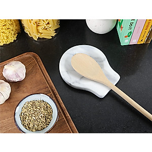 Marble Spoon Rest for Kitchen Counter, Cooking Utensil Holder for Stove Top, Spatula, Tongs Holder with Non-Slip Silicone Feet