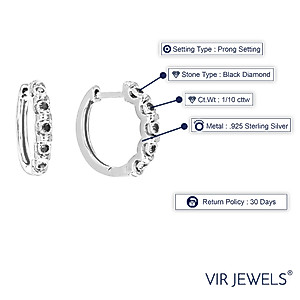 Vir Jewels 1/10 cttw Black Diamond Hoop Earrings .925 Sterling Silver 10 Stone Prong 2/3 Inch