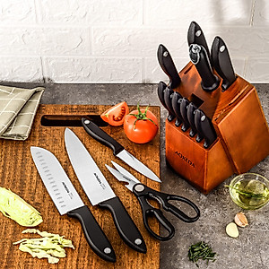 Kitchen Knife Set,Knife Sets for Kitchen with Block and Sharpener，15 Pcs High Carbon Stainless Steel Block Knife Set and 6 Steak Knives