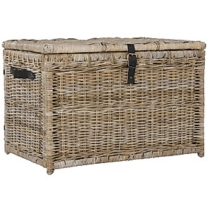 happimess HPM9004B Michael 35" Wicker Storage Trunk, Collapsible for flat storage, Rattan-Kubusoft Gray, Coastal for Office, Dorm Room-LivingRoom, Bedroom, Dining Room, Natural