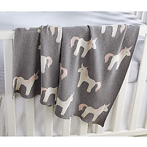 Mud Pie Soft Cotton Nursery Decor Unicorn Blanket, Grey