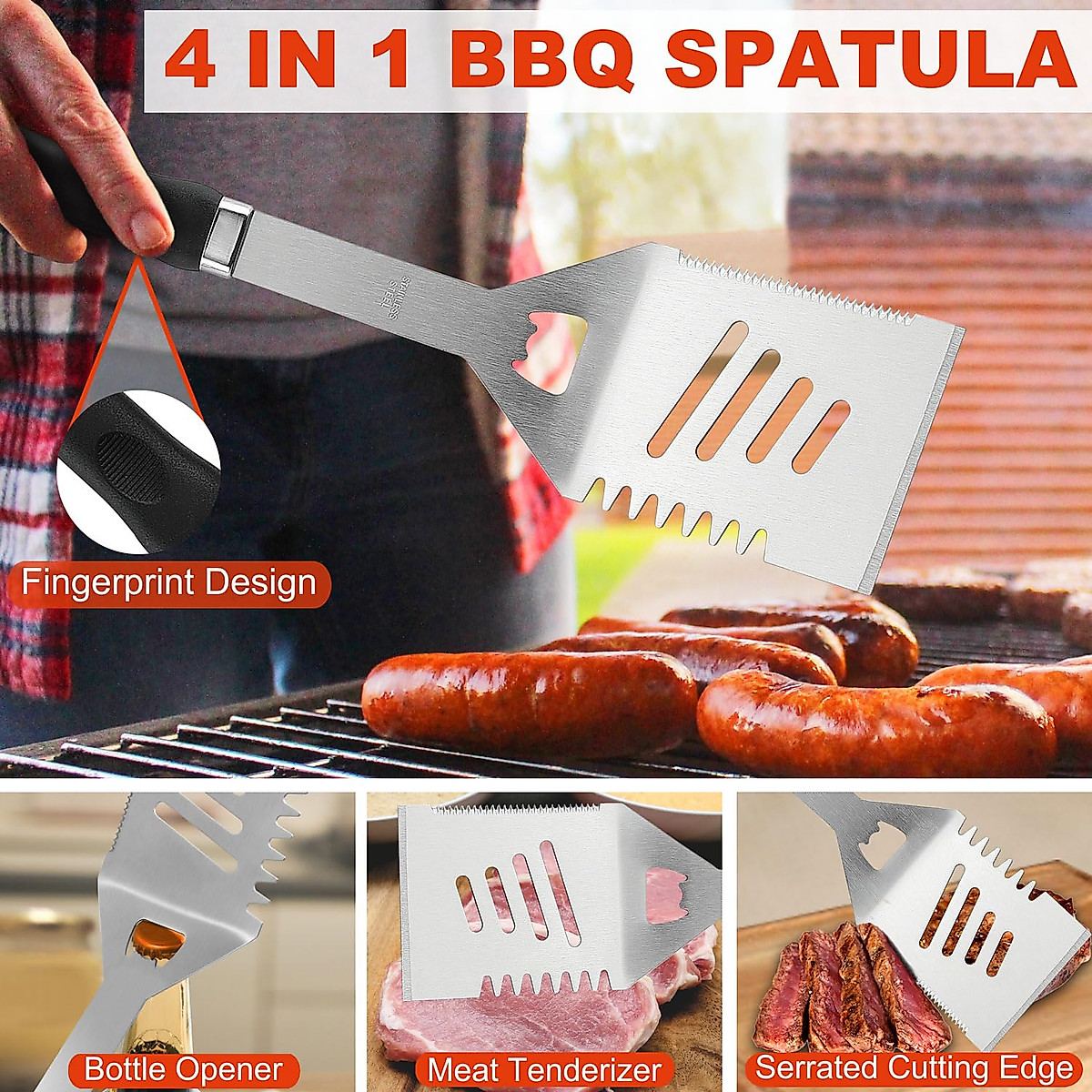 N NOBLE FAMILY BBQ Tools Accessories Set with Non-slip Handle - Portable BBQ Set for Camping - 30PCS High-Grade, Practical, Complete BBQ Utensils Set - All The Grill Utensils Needed for Barbecuing