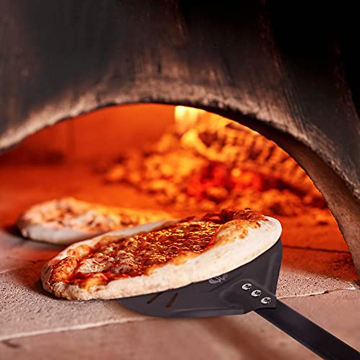 SHANGPEIXUAN PizzaTurning Peel 9 Inch Perforated Pizza Peel and Pizza Brush Ash Rake 4 Piece Wood Fired Commercial Pizza Oven Utensil Kit with 40-Inch Aluminum Handle …