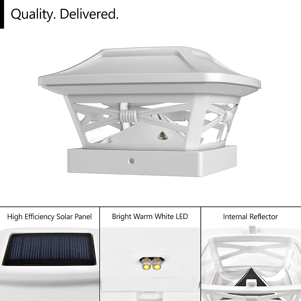 Davinci Lighting Renaissance Solar Outdoor Post Cap Lights - Includes Bases for 4x4 5x5 6x6 Posts - Bright LED Light - Pearl White (8 Pack)