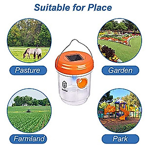 Petoor 2 Packs Wasp Trap - Solar Powered Bee Trap Outdoor for Yellow Jackets, Hornets and Wasps - Durable Wasp Killer and Bee Killer - Reusable Yellow Jacket Trap and Insect Trap