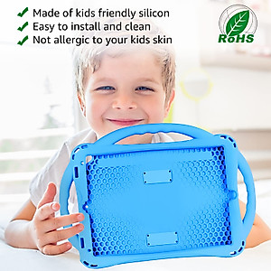 TopEsct Kids Case for iPad 10.2 inch - Shockproof Silicone Cover with Tempered Glass Screen Protector and Strap - Compatible with iPad 9th/8th/7th Gen (2021)"(Blue)