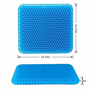 Yunqing Gel Seat Cushion, Chair Cushions with Non-Slip Cover, Breathable Honeycomb Car Seat Cushion for Pressure Relief Back Pain, Home Wheelchair Office Chair Cushion (16x14x1.6 inch)