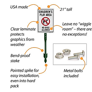 SmartSign 10 x 7 inch “Children's Play Area, No Dogs Allowed” LawnPuppy Yard Sign and 18 inch Stake Kit, 40 mil Laminated Rustproof Aluminum, Red/Black on White, Set of 1, Made in USA