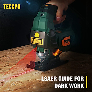 Jigsaw, TECCPO 6.5 Amp 3000 SPM Jig Saw with Laser, 6 Variable Speed, 6 Blades, ±45° Bevel Cutting, 4 Orbital Settings, Pure Copper Motor, with Carrying Case - TAJS01P