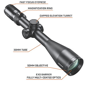 Bushnell Elite 4500 4X 4-16x50 Hunting Riflescope - Crisp Image Clarity, Durable Aircraft-Grade Aluminum, Second Focal Plane, Capped Turrets and Multi-X Reticle
