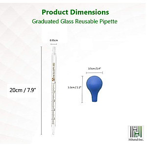 HIBATUL INC 4 Pack (5ml) Glass Graduated Dropper Pipettes Lab Dropper with Blue Rubber Cap and Scale