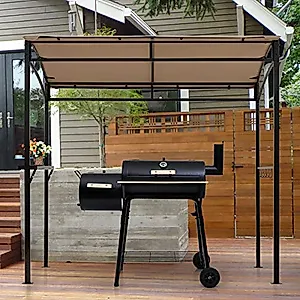 Tangkula 7ft Grill Gazebo, Patio Barbecue Canopy with Serving Shelf and Storage Hooks, Curved Grill Shelter w/Heavy-Duty Steel Frame Sunshade Gazebo for Outdoor Garden (Coffee)