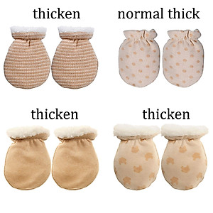 4 Pairs Baby Mitten Gloves Winter Warm Sherpa Lined Mittens Infant Newborn No Scrach Mittens for 0-6 Months (0-6 Months, Set a)