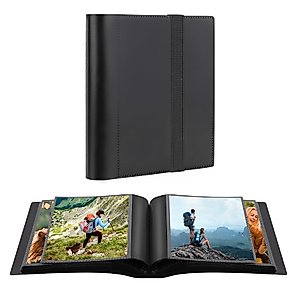 Aevdor Photo Album 5x7 Holds 64 Photos Black Inner Pages with Strong Elastic Band, Small Photo Album 5x7, Mini Picture Book for 5x7 Artwork, Photos, Kids Art Storage, Postcards, Drawings (Black)