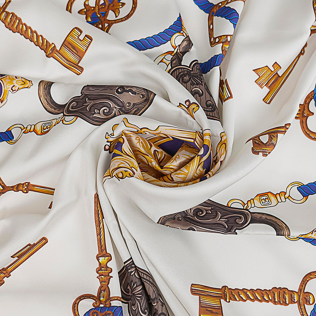 Annika Silk Silk Scarf for Women Elegantly Designed Lightweight 35'' x 35'' Hair Scarf for Sleeping with Hand Seam Silk Scrunchie and Scarf Ring (Navy Blue)