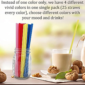 Kitchnacc 100 Pack Heart Shaped Hard Plastic Reusable Cute Straws Individually Wrapped for Cocktail Birthday Party Bridal Shower Wedding Supplies – (Yellow, Blue, Red, Pink)