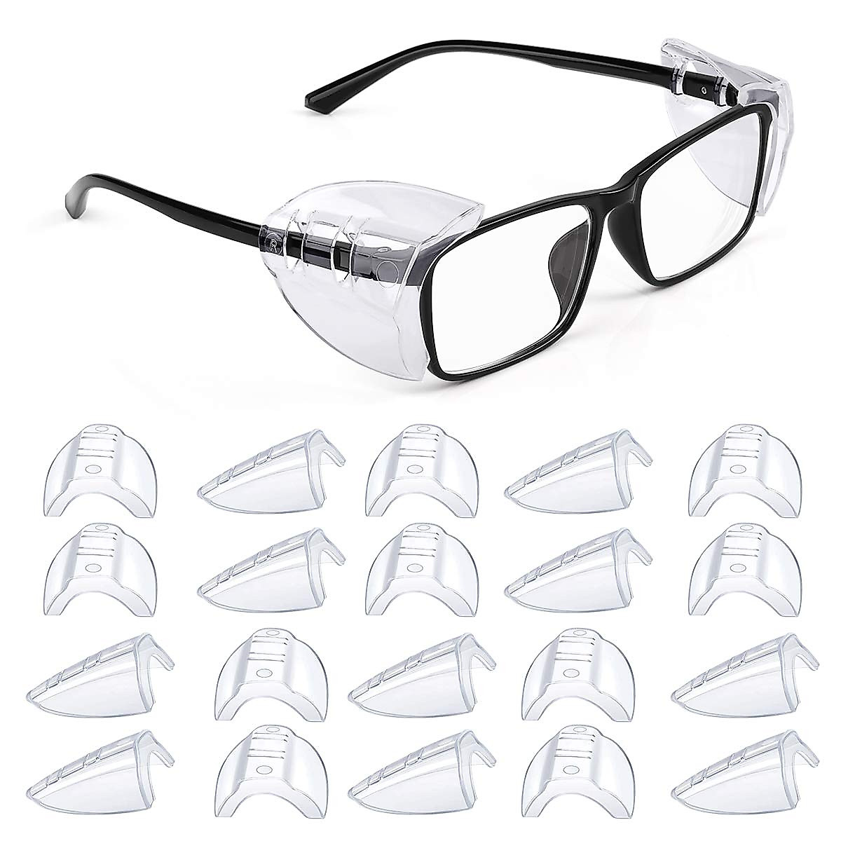 MELASA 12 Pairs Eye Glasses Side Shields, Flexible Slip on Side Shields for Safety Glasses Fits Small to Large Eyeglasses Universal