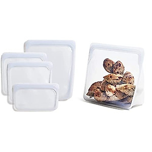 Stasher Silicone Reusable Storage Bag, Bundle 4-Pack Small (Clear) & Silicone Reusable Storage Bag, Stand-Up Mega (Clear) | Food Meal Prep Storage Container